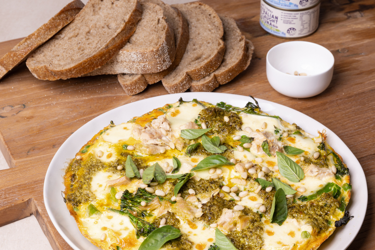 Healthy Tuna Frittata Recipe with Pesto & Greens – Little Tuna